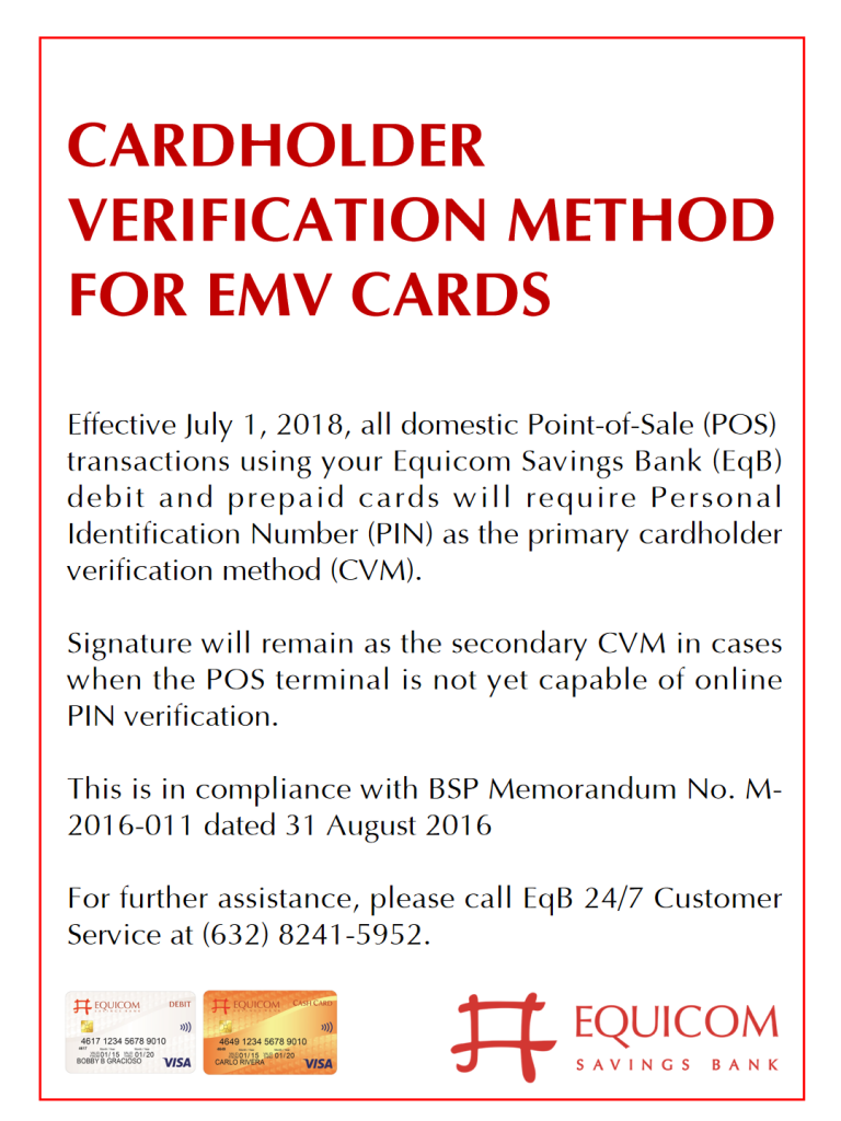 Notice on New Cardholder Verification Method For EMV Cards - Equicom ...
