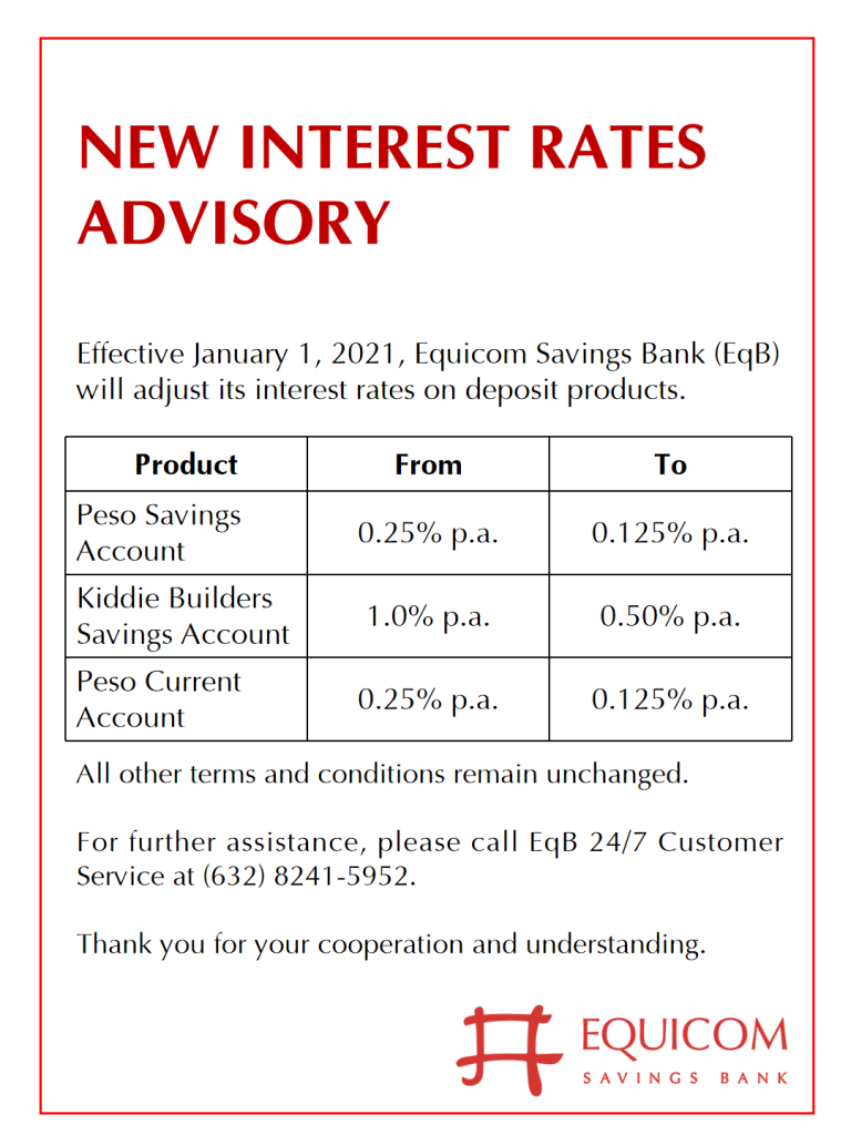 Notice on New Interest Rate for Peso Current and Savings Accounts ...